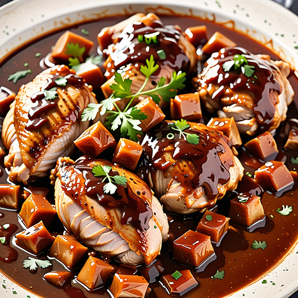 Deliciously Glazed Chicken with Savory Sauce and Flavorful Garnishes on ...