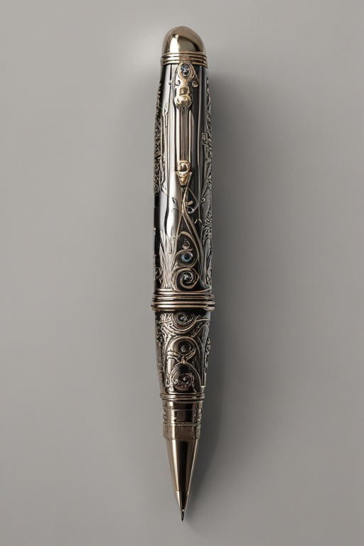 Exquisite Silver Pen with Intricate Floral Patterns and Decorative ...