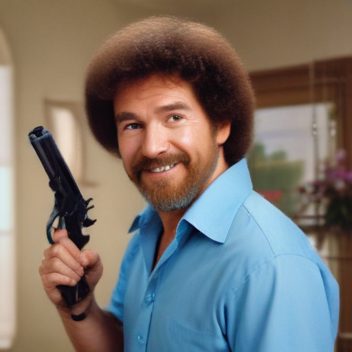 Bob Ross with a gun