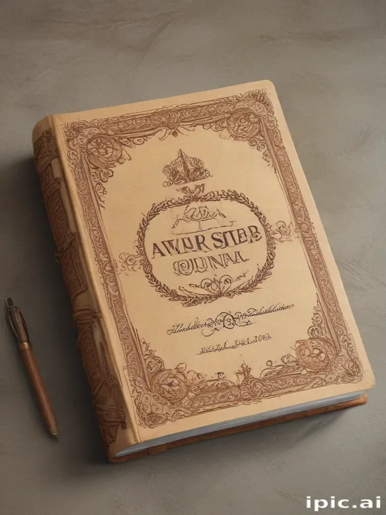 An Elegant Antique Journal with Intricate Designs and a Classic Pen