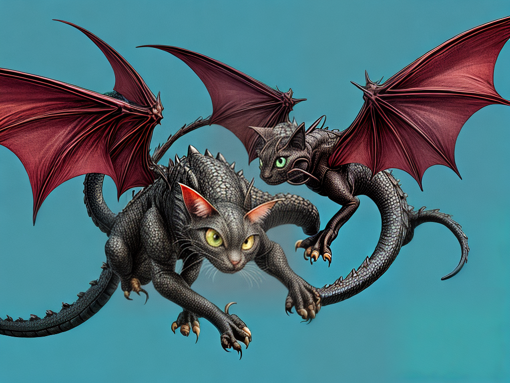 one dragon with eyes cat and fly