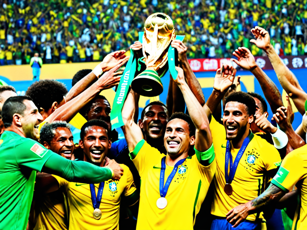 Brazil Lifting the World Cup trophy with everyone happy