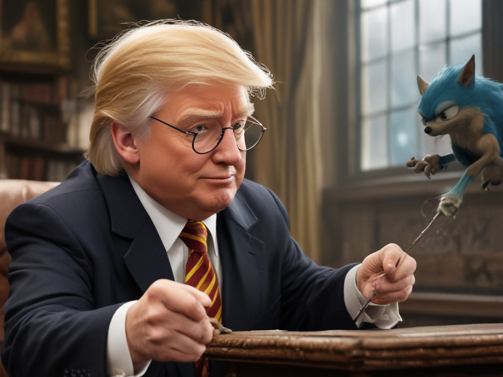 Donald Trump and Harry Potter punshing Sonic the Hedgehog