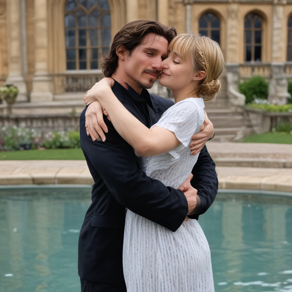 Christian Bale as bruce wayne and Allison mack, hug, touch, wollaton ...