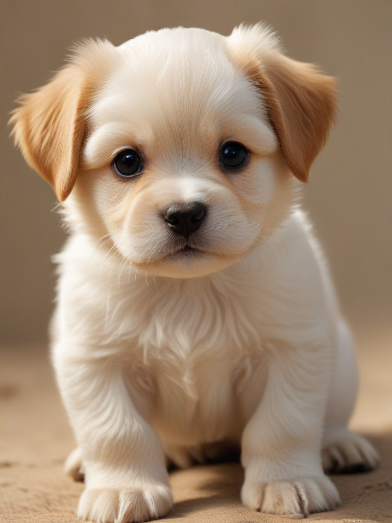 Adorable Fluffy Puppy with Big Eyes Sitting Softly on the Floor.