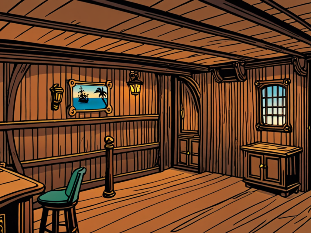 Interior of Captain Hook's captain bridge on the pirate ship from the ...