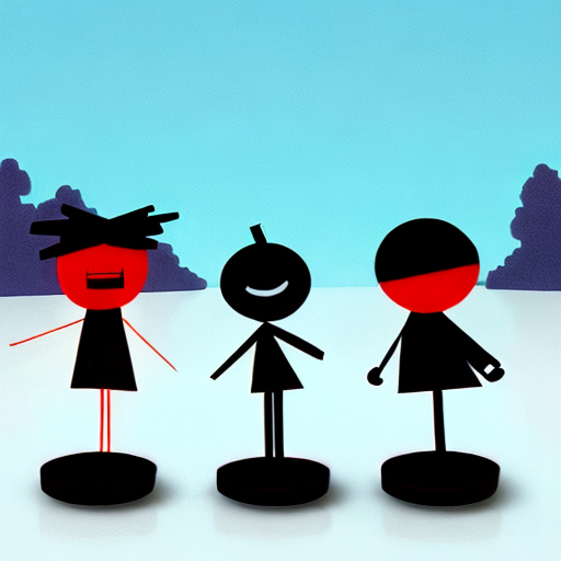 white backgroud, 2D, black sticman figures, 3 stickmans, middle ...