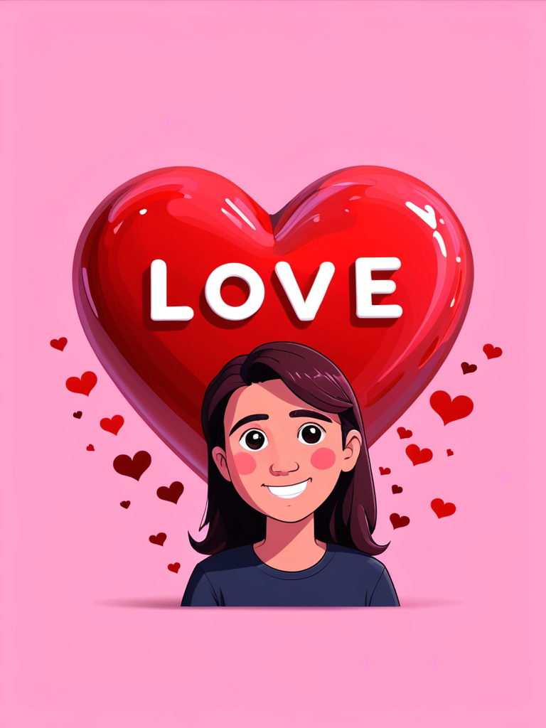Cheerful Cartoon Character Surrounded by Hearts Celebrating the Theme ...