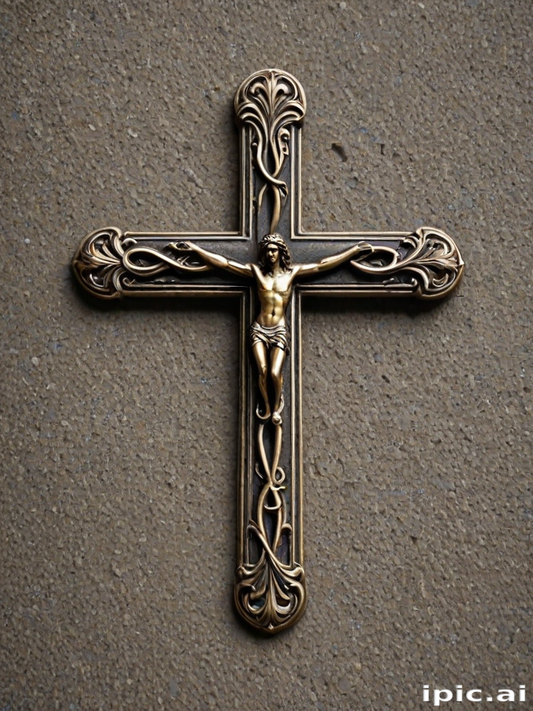 Ornate Decorative Cross Featuring a Figure of Christ on the Wall