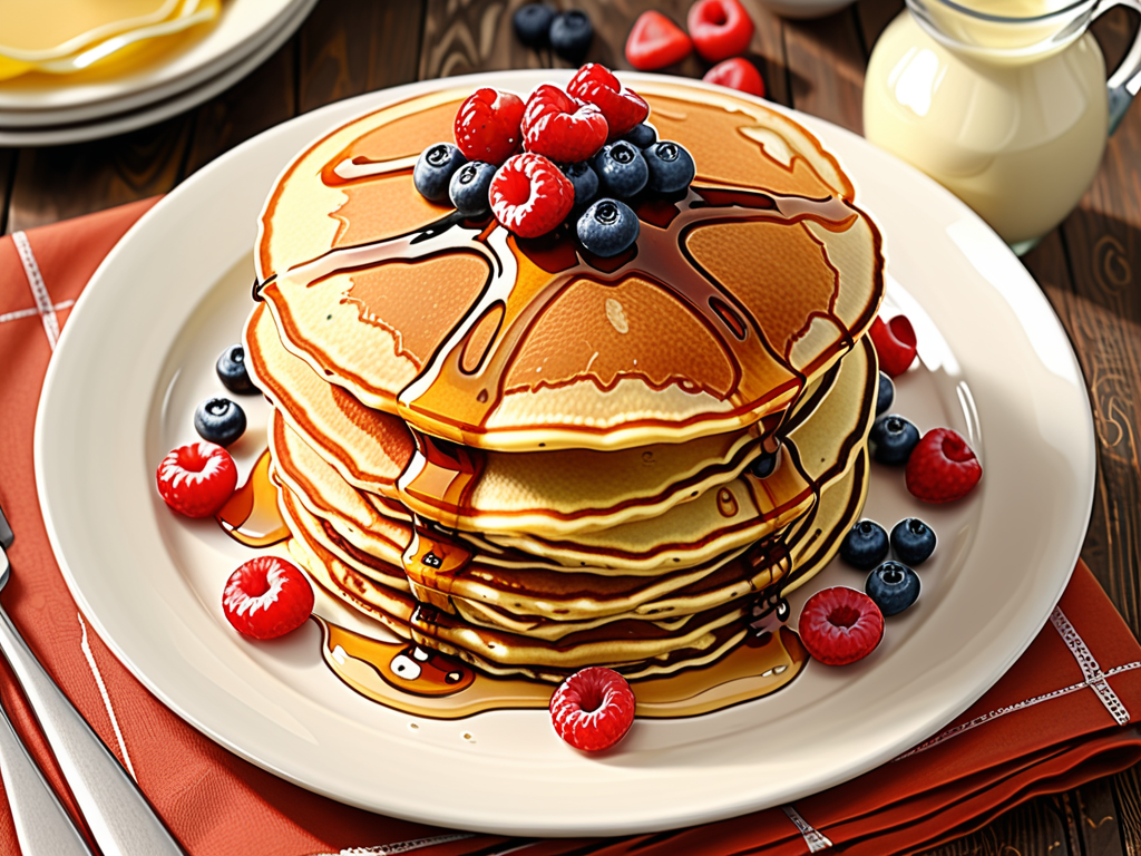 Delicious Stack of Fluffy Pancakes Topped with Fresh Strawberries and ...
