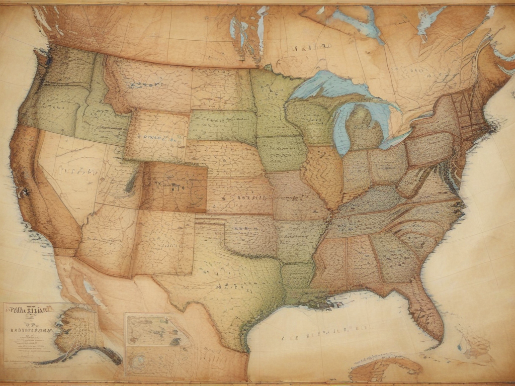 Historical Map of the United States Featuring State Boundaries and Regions