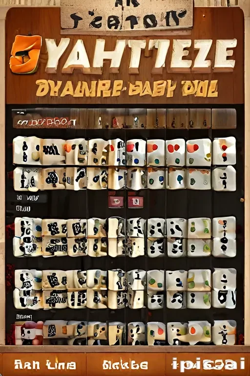 Colorful Yahtzee Game Board Featuring Unique Dice and Score Cards