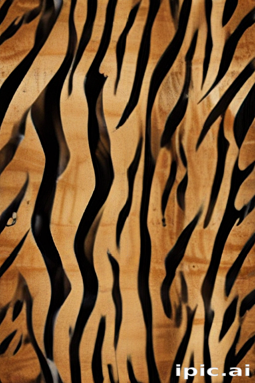 Stylized Representation of Tiger Stripes on a Natural Wood Background