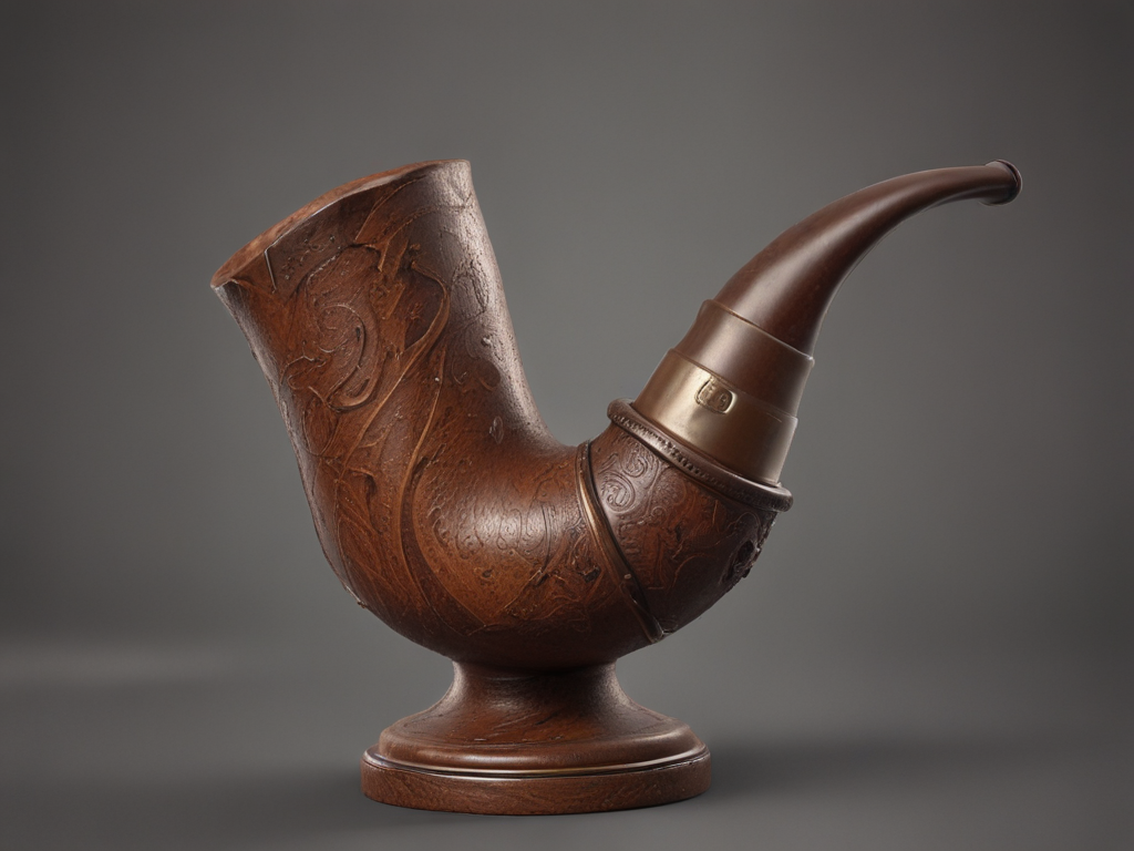 Intricately Designed Wooden Pipe with Elegant Curved Stem and Base