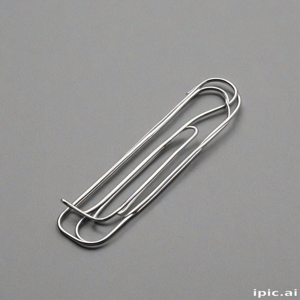 An Elegant Silver Paperclip Resting on a Smooth Gray Surface