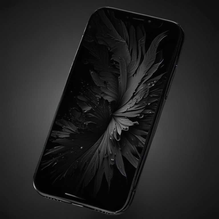 Stunning Black Smartphone Display with Intricate Feather-Like Design ...
