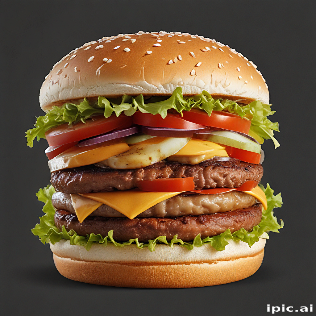 Delicious Triple Layer Burger Stacked High with Fresh Ingredients and ...