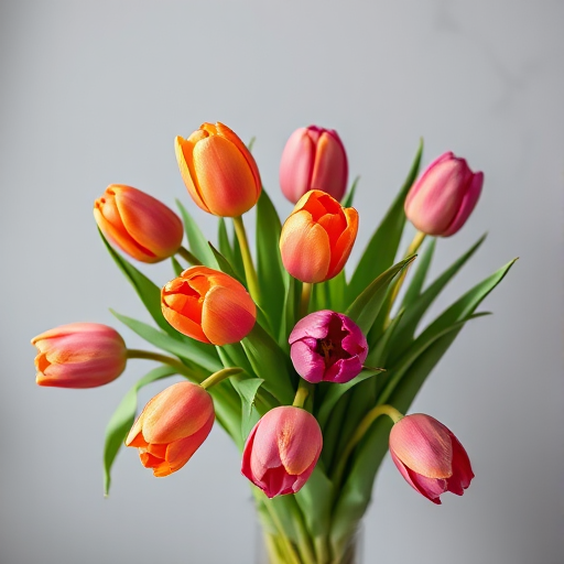 Vibrant Spring Bouquet of Colorful Tulips in a Clear Glass Vase