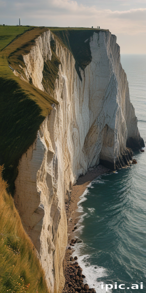 Majestic White Cliffs Overlooking the Serene Ocean at Sunset.