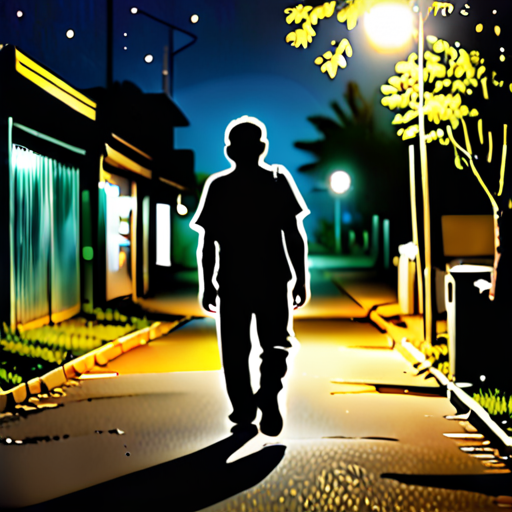 A poor man walking at night