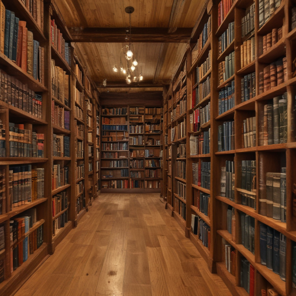 A Cozy Library Corridor Surrounded by Rows of Old Bookshelves