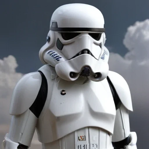 Iconic Stormtrooper from Star Wars Standing Against a Dramatic Cloudy Sky