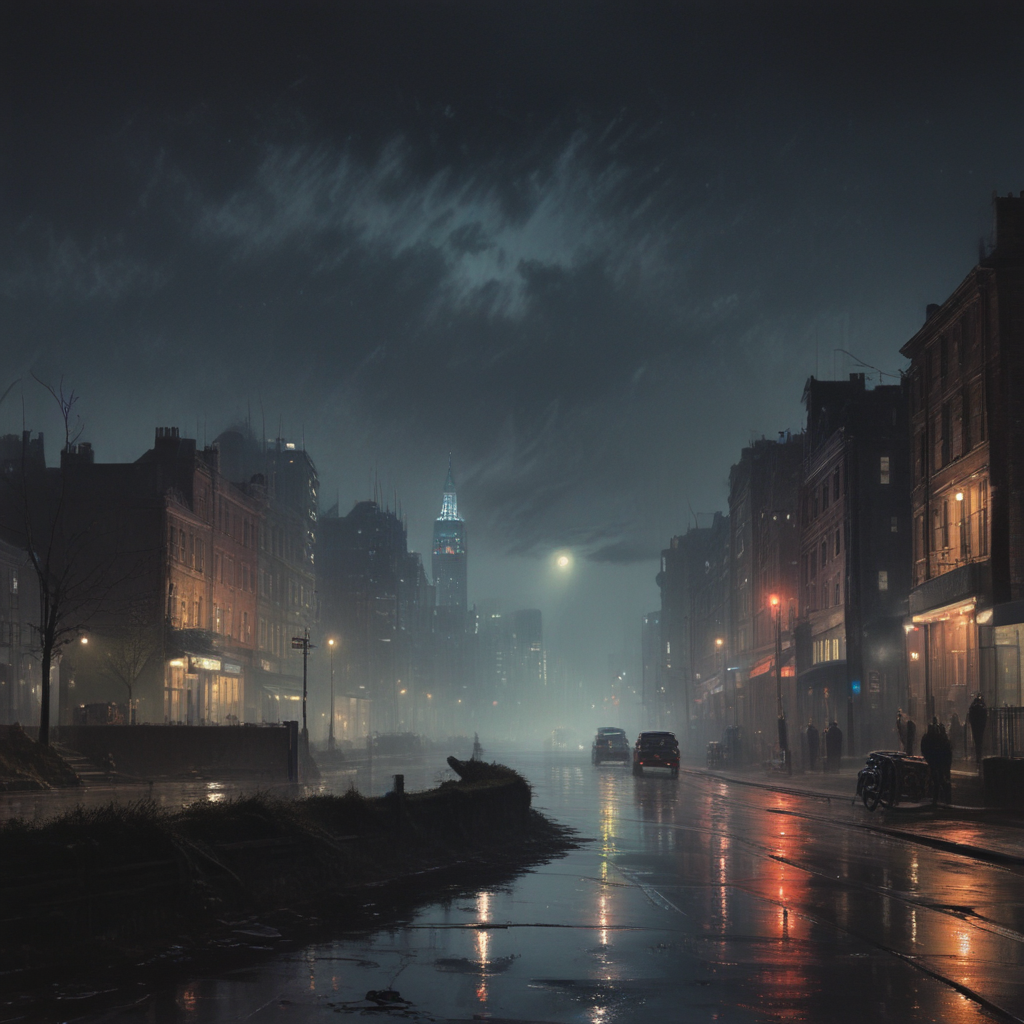 churchill & hitles landscapes paintings on blade runner style at midnight