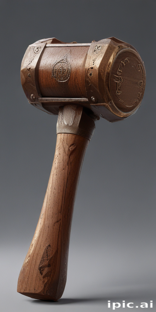 A beautifully crafted wooden hammer featuring intricate designs and ...