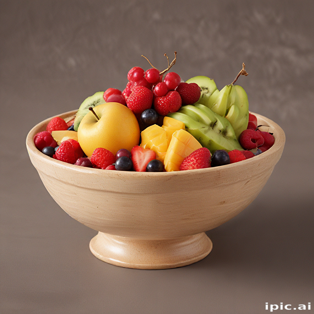 A Colorful Assortment of Fresh Fruits in a Wooden Bowl Display