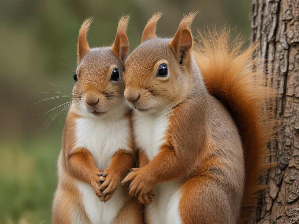 two squirrels hugging