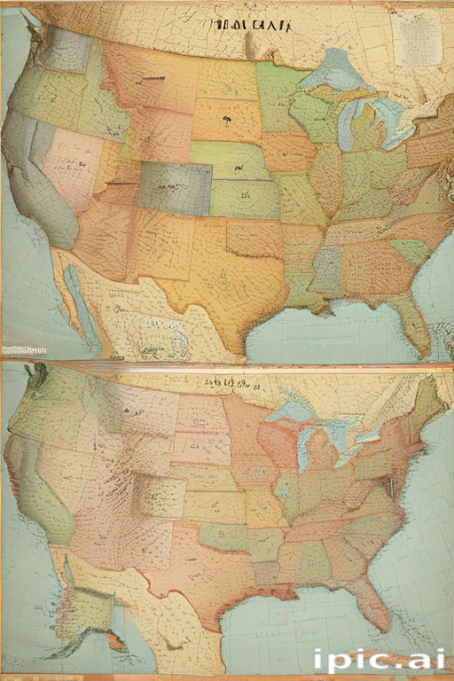 Historic Map of the United States Highlighting State Boundaries and ...