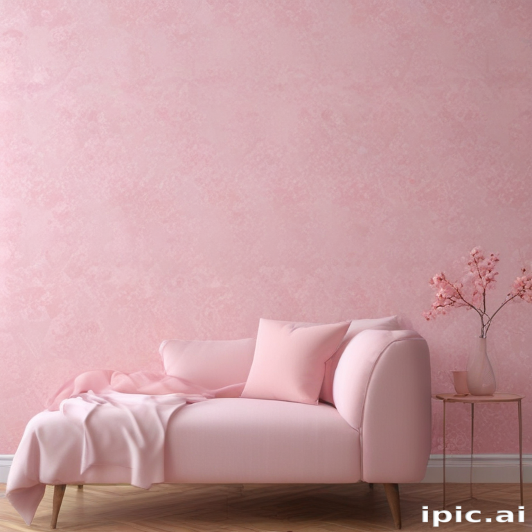 Cozy Pink Living Room Corner with Sofa and Decorative Flower Vase