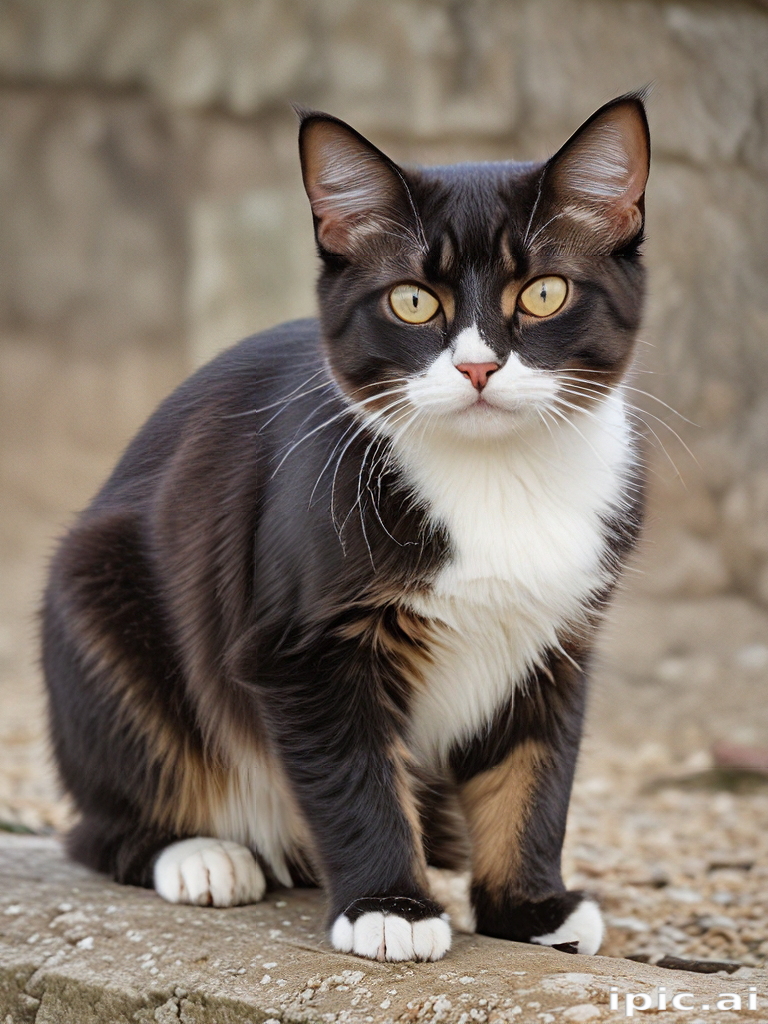 A Beautiful Cat with Striking Features Sitting Gracefully Outdoors.