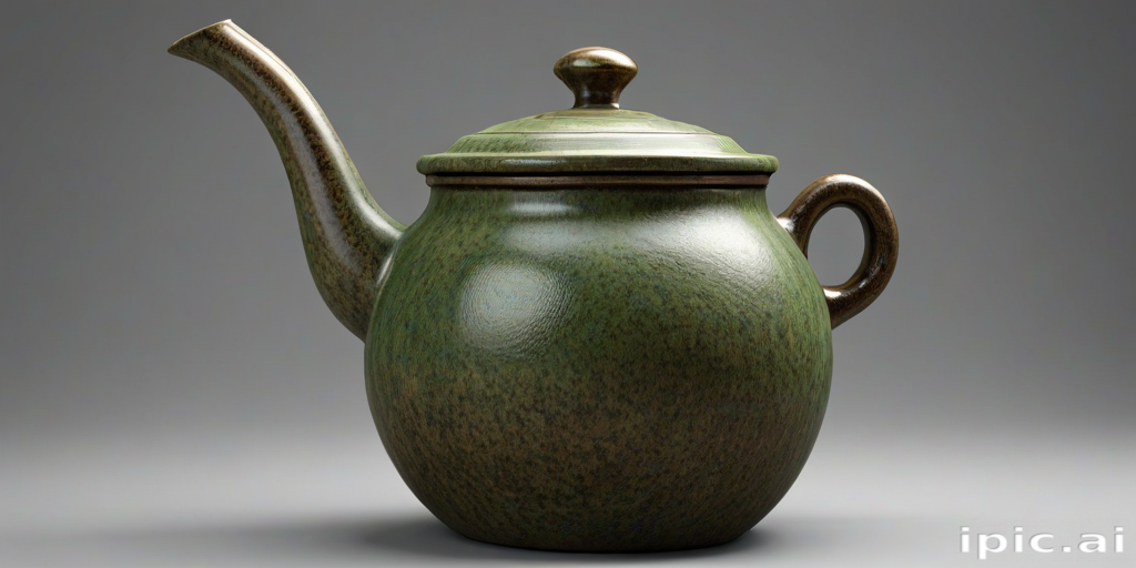 A Beautifully Crafted Green Teapot with Elegant Design and Curved Spout