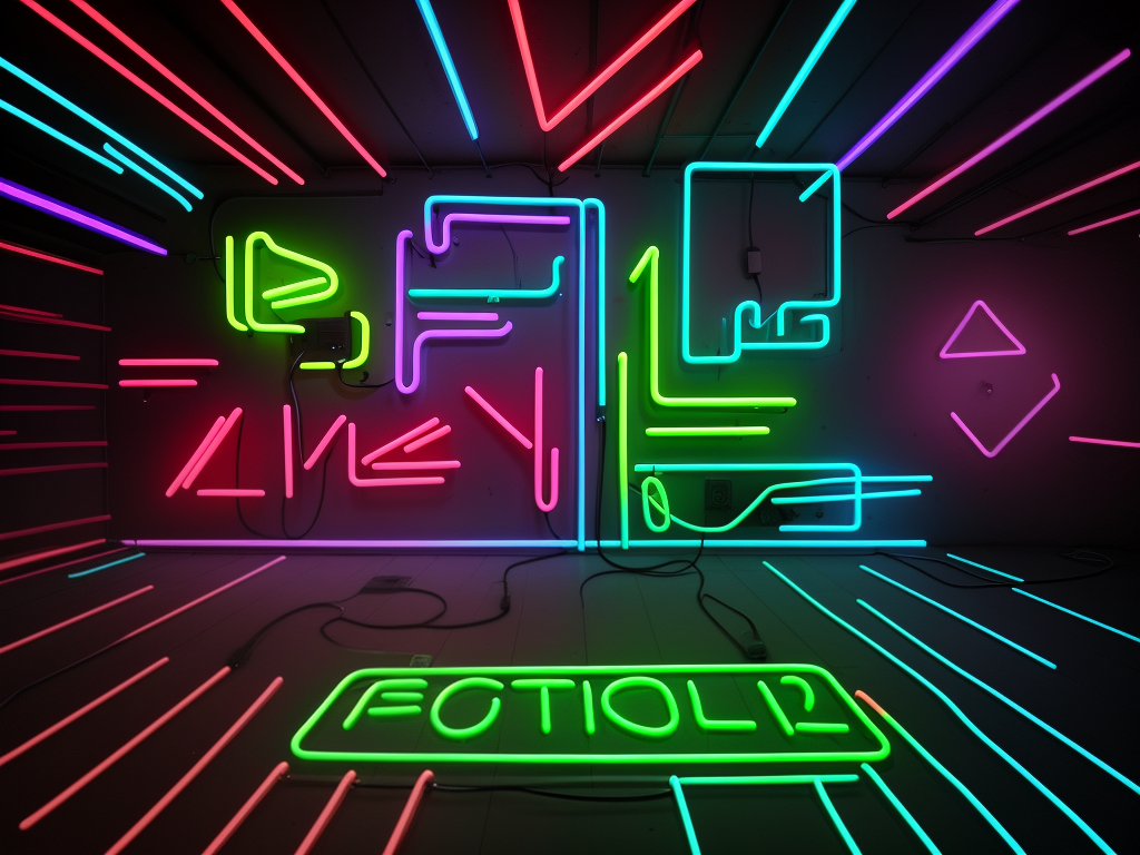 Vibrant Neon Lights Creating a Dynamic, Colorful Wall Art Installation