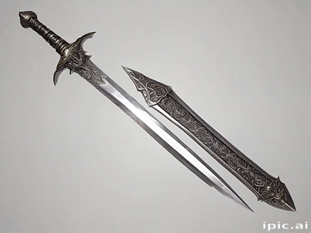 Intricately Designed Fantasy Sword with Dual Blades and Ornate Details