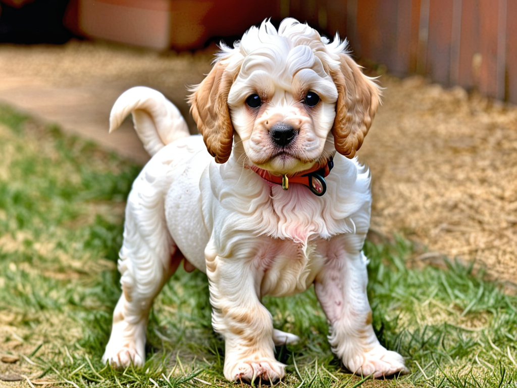 Adorable Cocker Spaniel Puppy Playfully Exploring a Sunny Backyard Setting