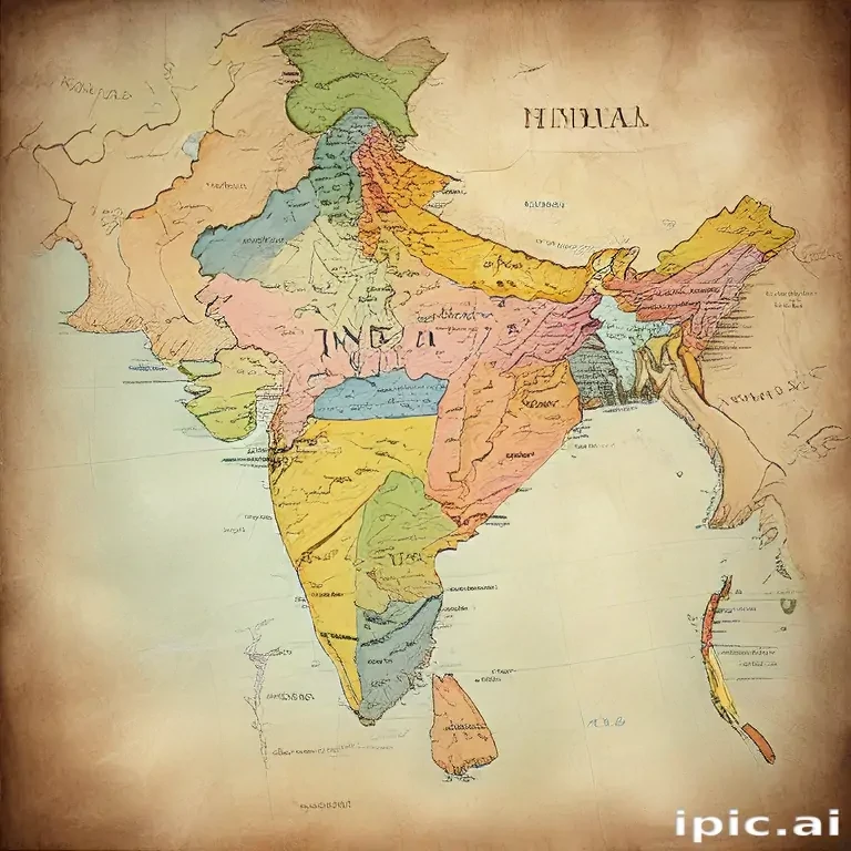 Historical Map of India Highlighting Regions and Boundaries from the Past
