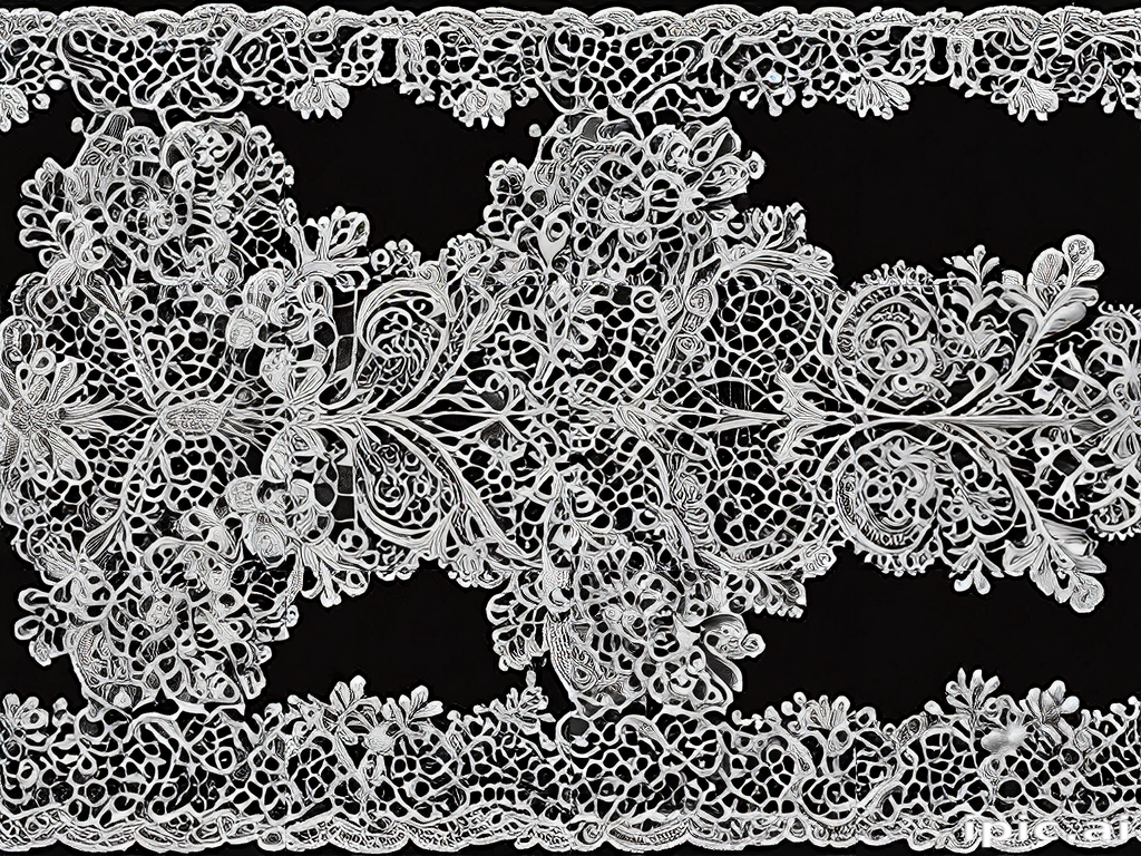 Intricate White Lace Design Featuring Floral Patterns on a Dark Background