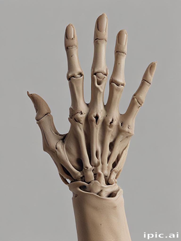 Detailed View of a Realistic Human Skeleton Hand Model Showing Anatomy