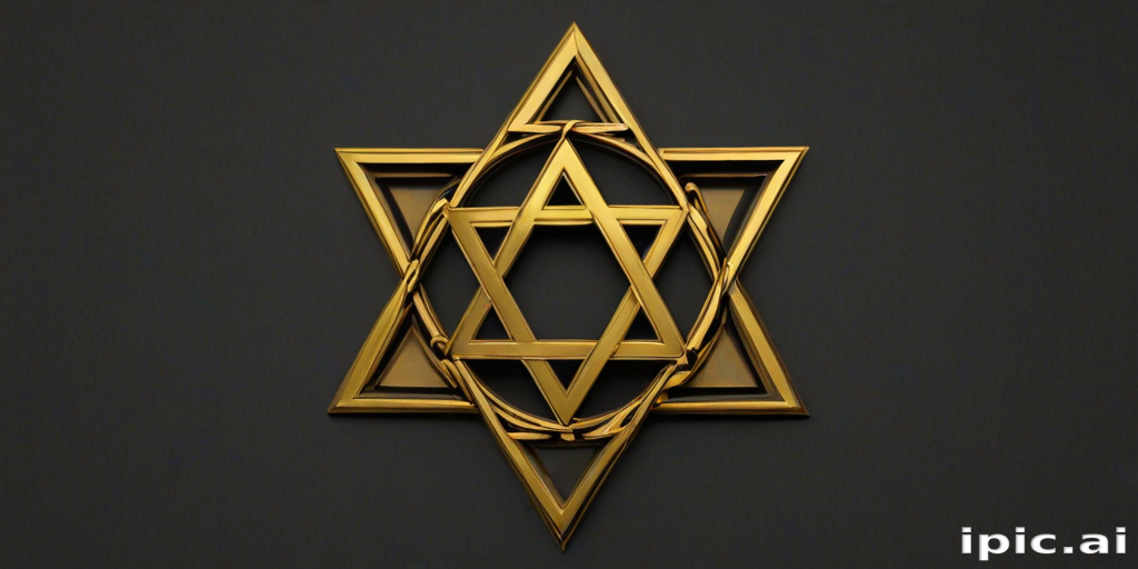 Intricate Golden Star of David Design with Intertwined Elements and Shadows