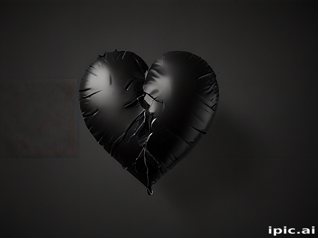 Deflated Black Heart Balloon Symbolizing Broken Love and Heartbreak ...