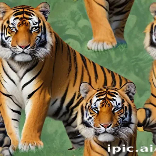 Majestic Tigers Roaming in a Lush Green Jungle Setting Together