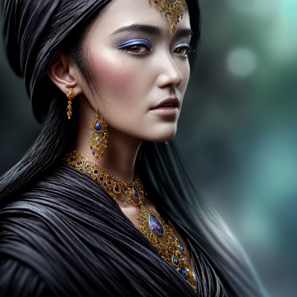 gypsy witch, lots of trinket and jewelry, dark mood, mystical ambiance ...