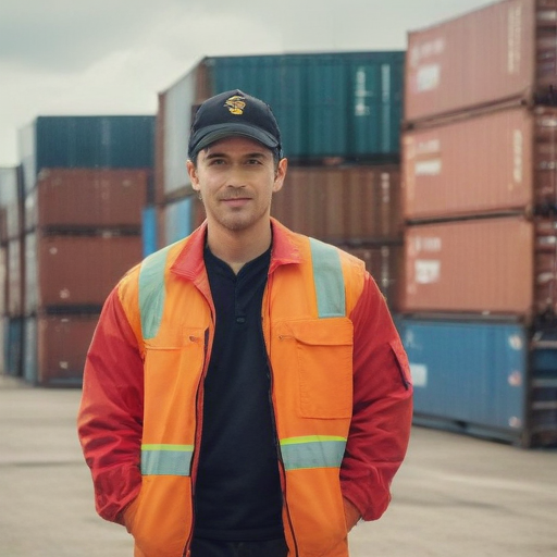 Trailer driver on work container yard ready to ship smokinh