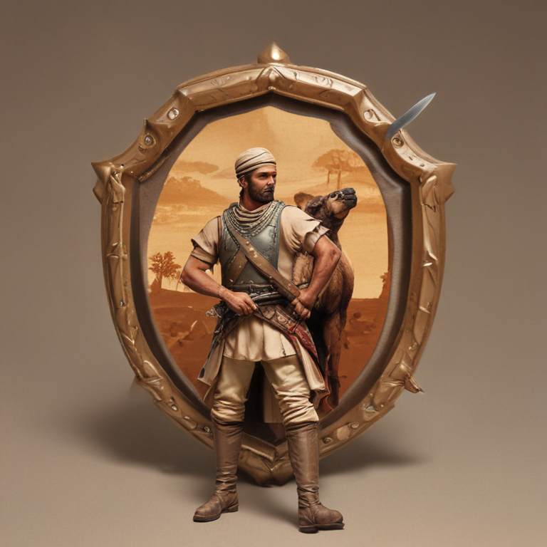 soldier with shield and sword and camel logo