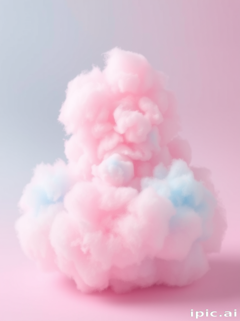 Fluffy Pink and Blue Cotton Candy Piled High on a Soft Background