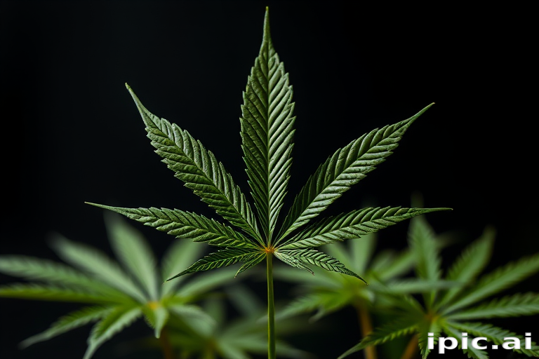 Close-Up of a Vibrant Cannabis Leaf Against a Dark Background