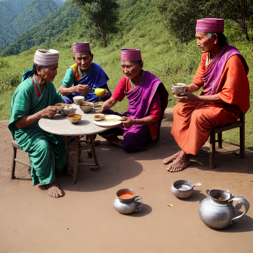 Nepalese people drinking tea