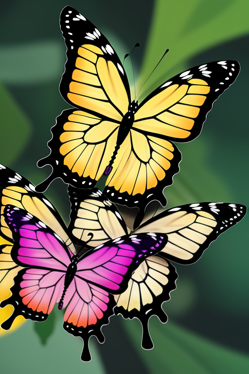 Vibrant Butterflies in Flight Against a Lush Green Background